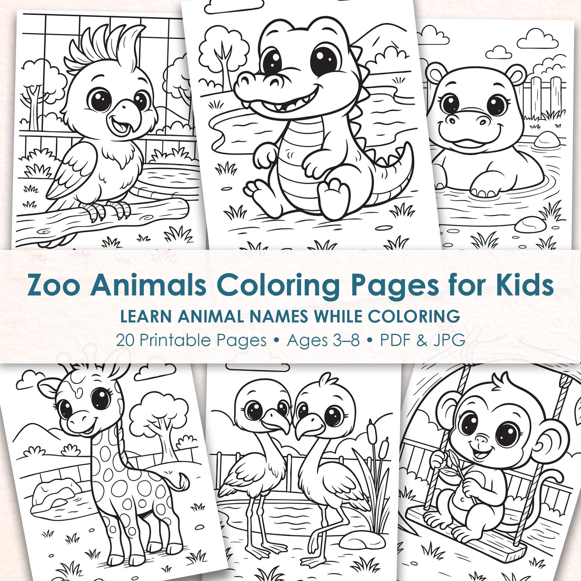 Zoo Animals Coloring Pages for Kids, Educational Animal Printable ...
