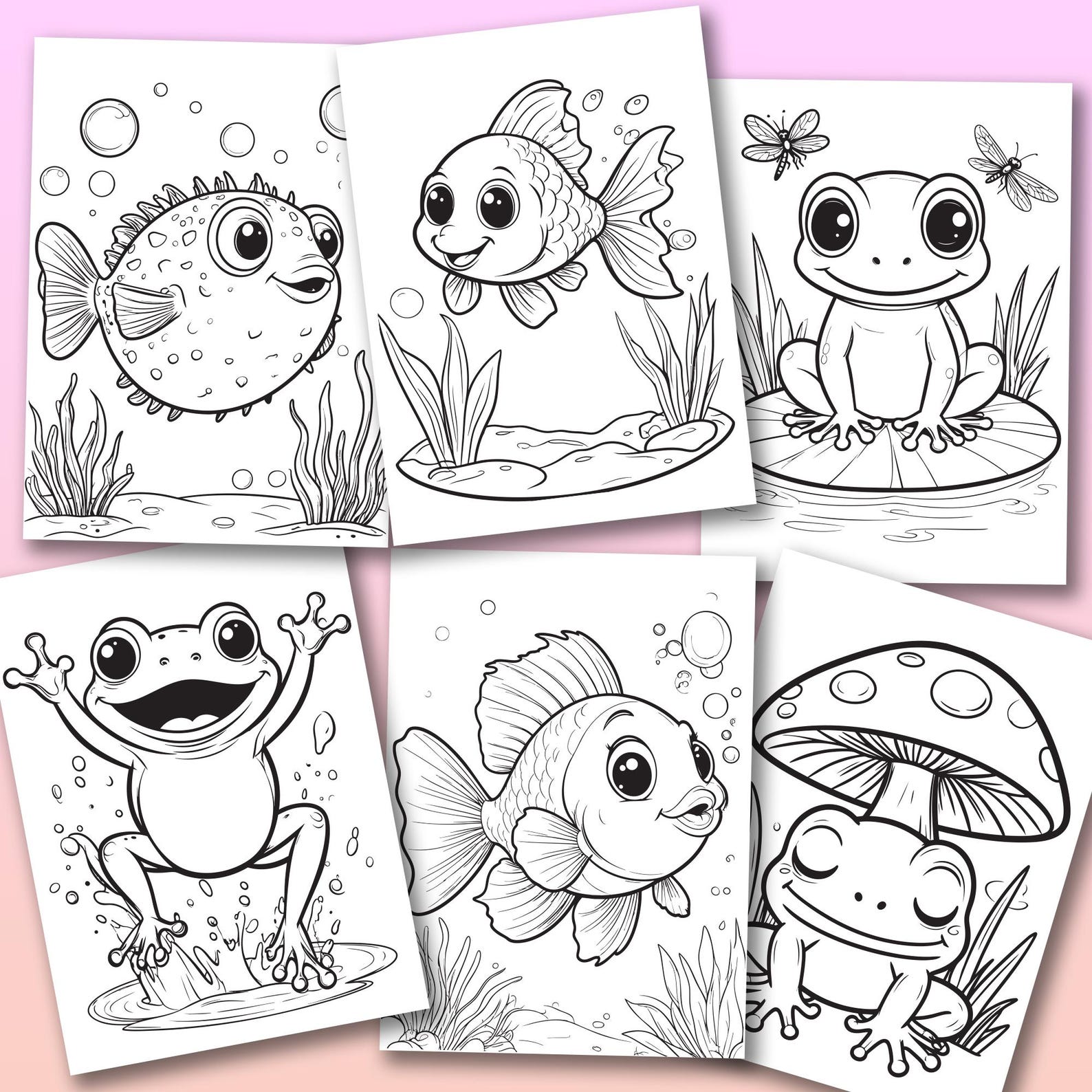 Frogs and Fish Coloring Pages – 10 Printable Pond Animal Sheets (PDF ...