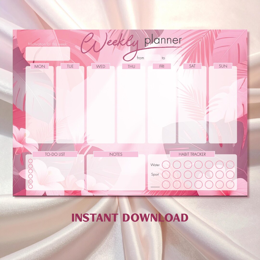 Pink Tropical Weekly Planner: Printable To-do List & Habit Tracker (PDF ...