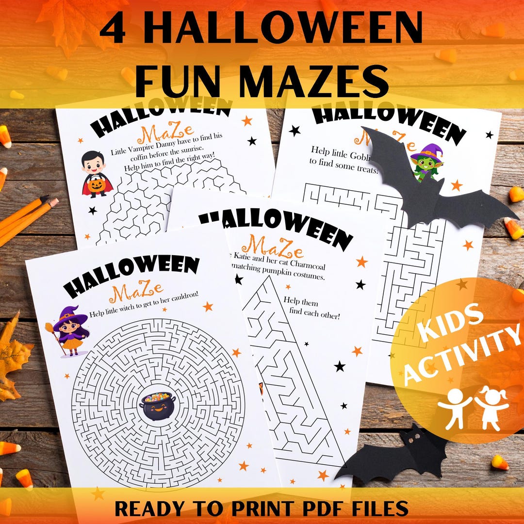 Kids Halloween Mazes Printable: 4 Spooky Activity Pages (PDF Download ...