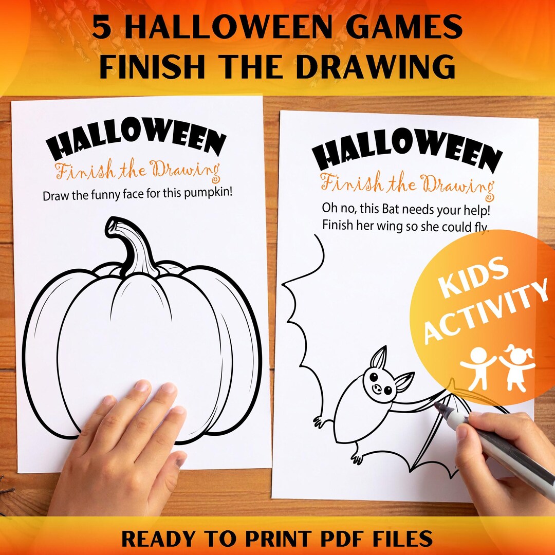 Halloween Finish the Drawing Worksheets: Spooky Kids Activity (PDF ...