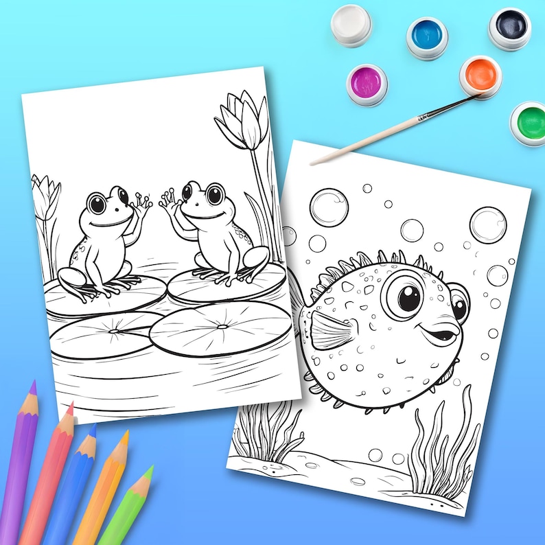 Frogs and Fish Coloring Pages – 10 Printable Pond Animal Sheets (PDF ...