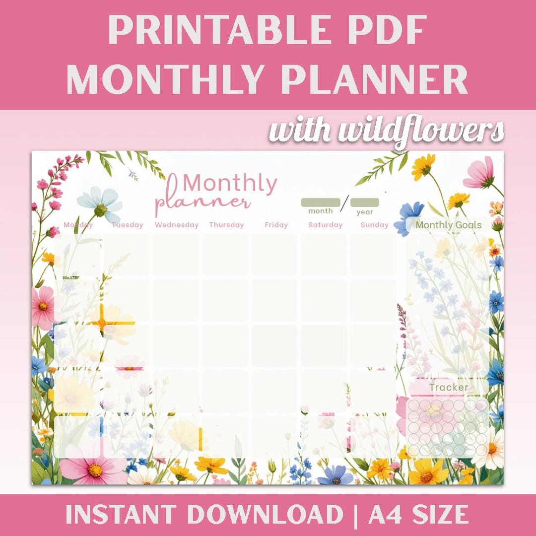Printable Monthly Planner With Wildflowers | Floral Undated Calendar ...