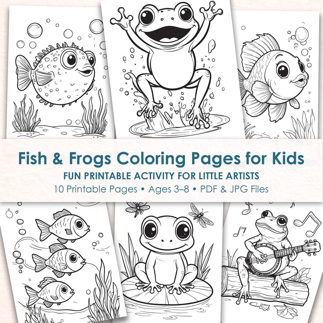 Fish and Frogs Coloring Pages for Kids, Printable Preschool Activity ...