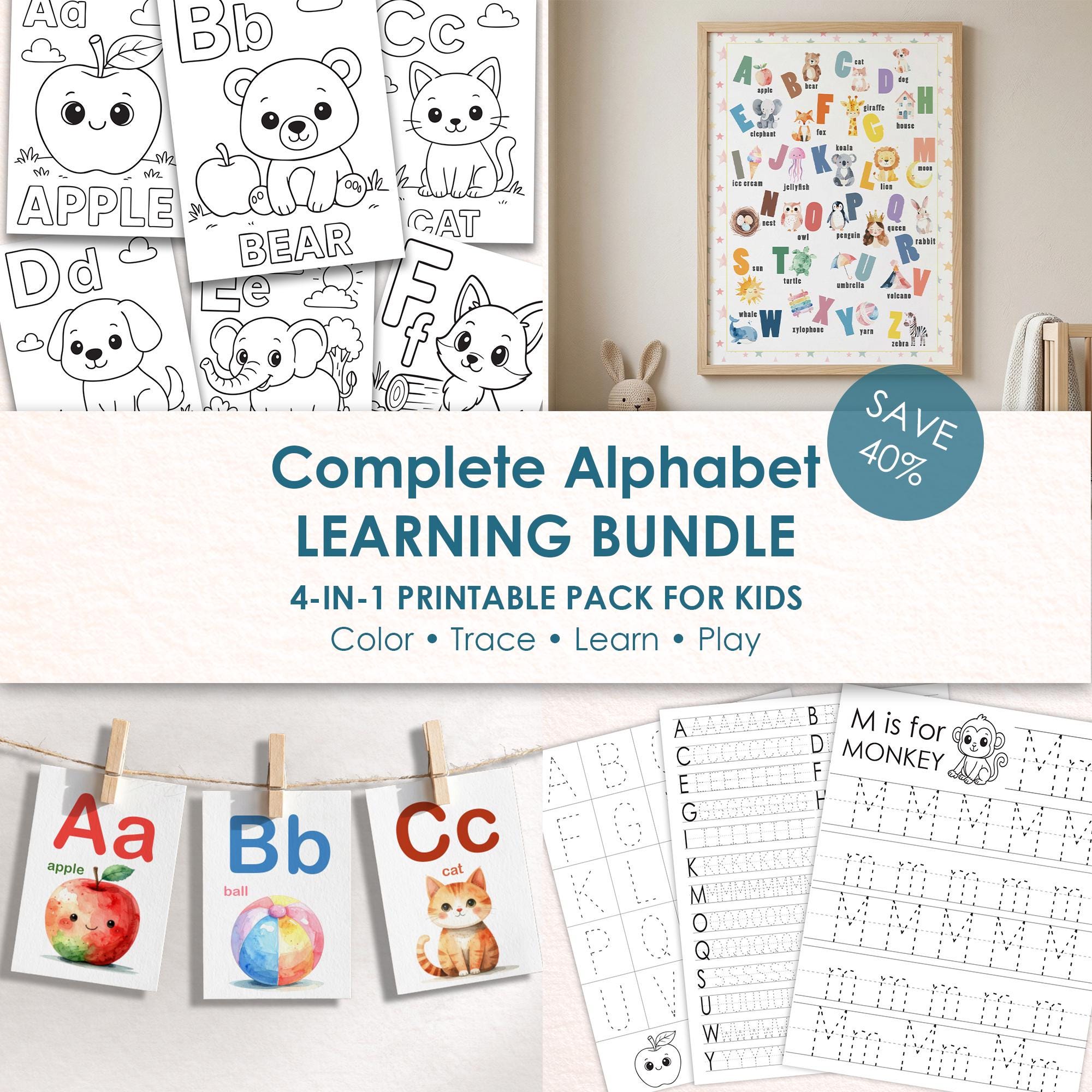 Alphabet Learning Bundle, ABC Coloring Pages, Tracing Worksheets ...