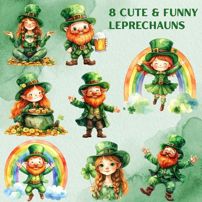 St Patricks Day Clipart Bundle | Watercolor Leprechauns, Shamrocks ...