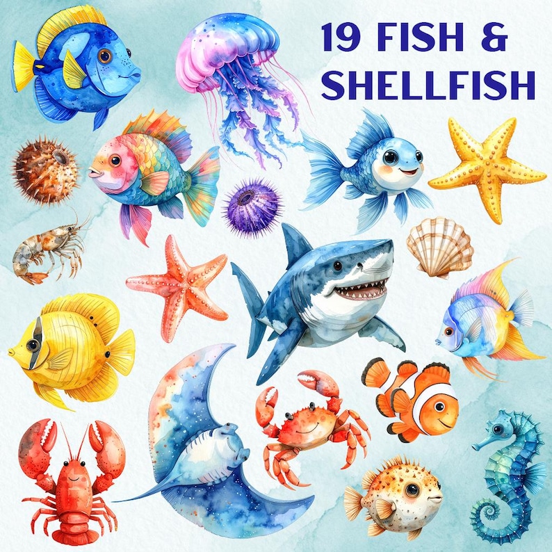 Watercolor Ocean Life Clipart Bundle | Sea Animals, Fish, Coral ...