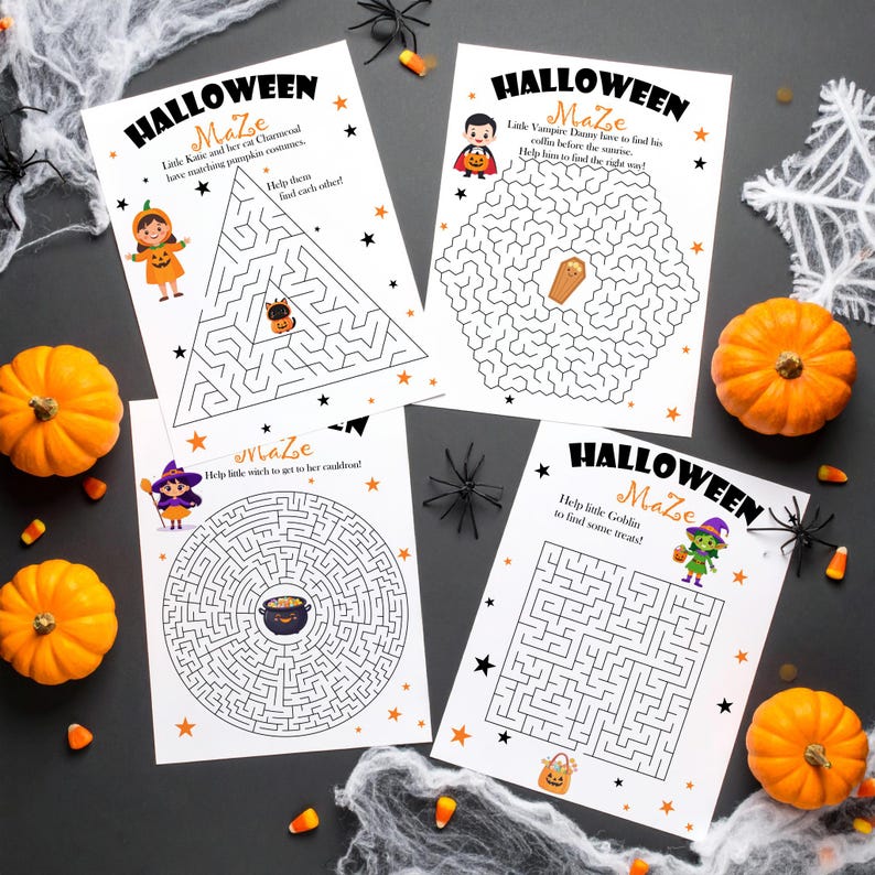 Kids Halloween Mazes Printable: 4 Spooky Activity Pages (PDF Download ...