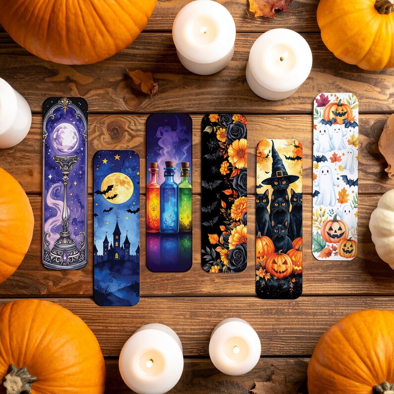 Halloween Bookmarks Printable Set: Spooky Designs (PNG + A4 Sheets ...