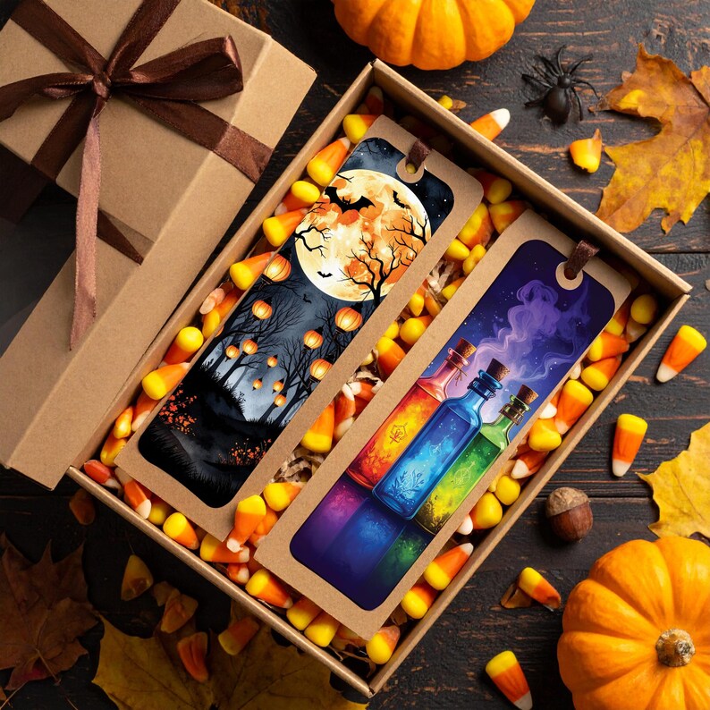 Halloween Bookmarks Printable Set: Spooky Designs (PNG + A4 Sheets ...