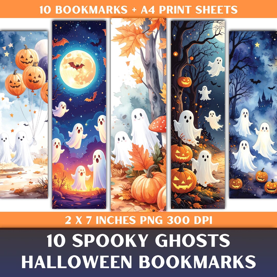 Halloween Ghost Bookmarks: Watercolor Spooky DIY Reading Gift (PNG ...