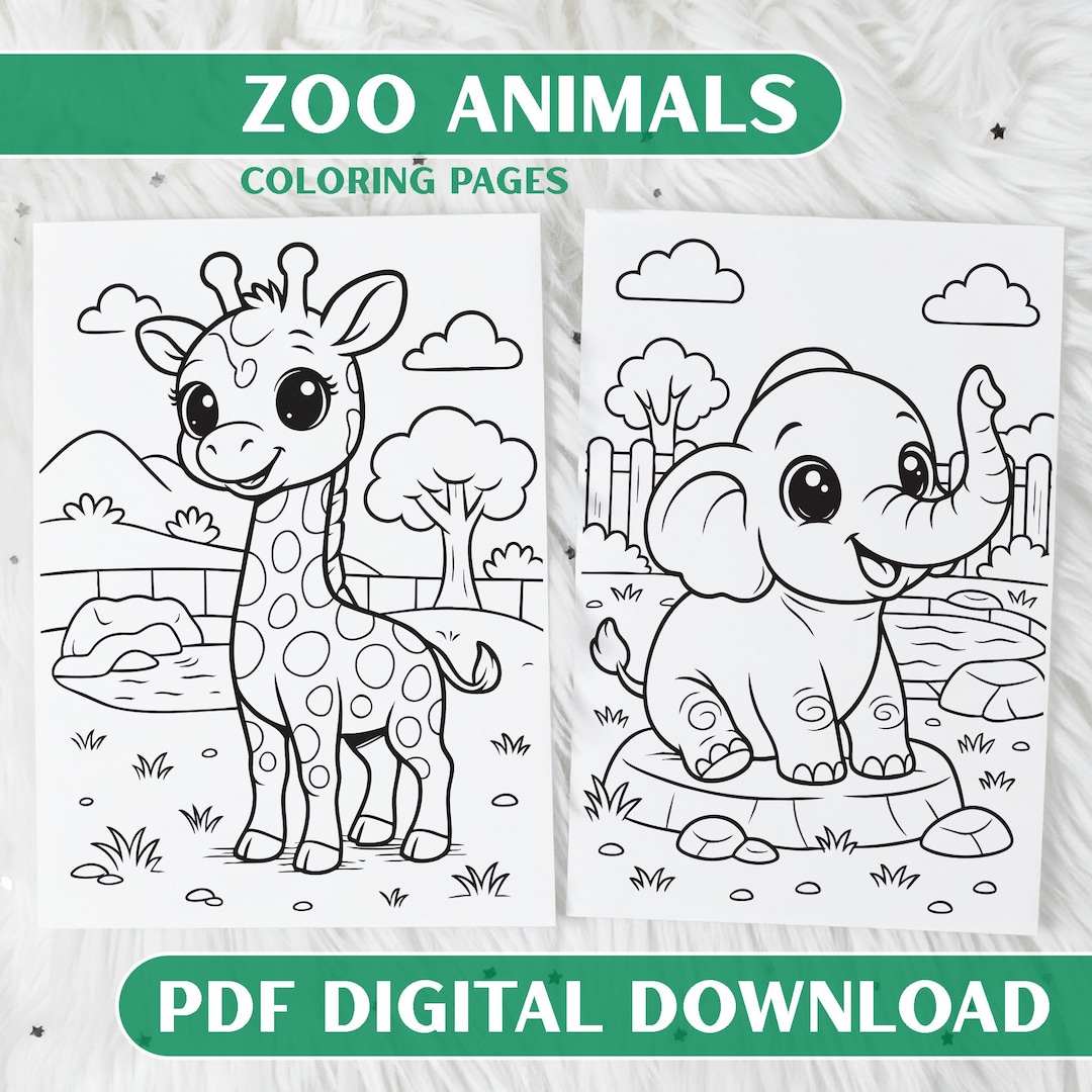 Animals in the Zoo Coloring Pages for Kids – 20 PDF Printables - Etsy