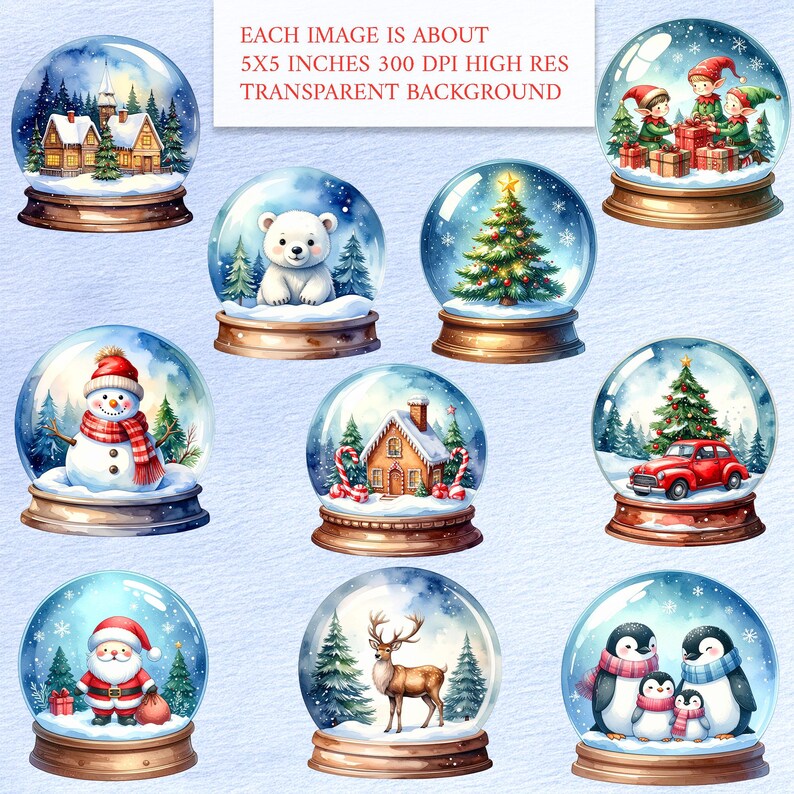 Christmas Snow Globe Clipart PNG – 10 Watercolor Holiday Glass Designs ...