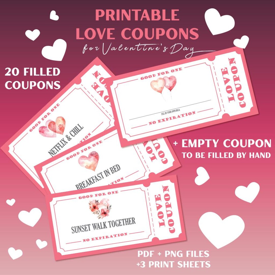 Valentine Love Coupons Printable for Couples | Romantic Coupon Book ...