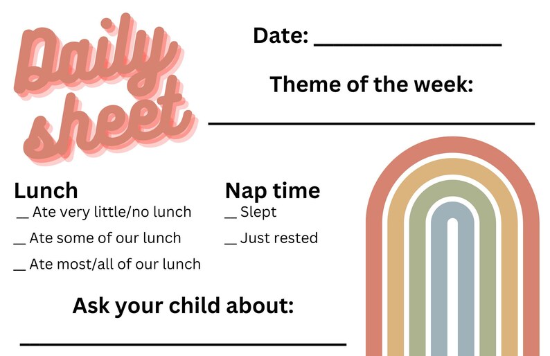 Boho Rainbow Preschool Daily Sheet - Etsy