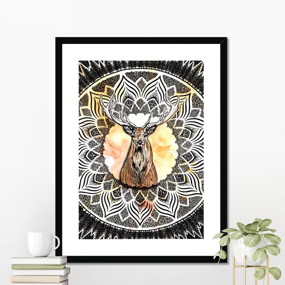 Mandala Wall Art Stag Print Animal Wall Art Mandala | Etsy
