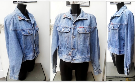 Vintage Rifle 80s Jean Jacket, Patch Cropped Denim Ja… - Gem