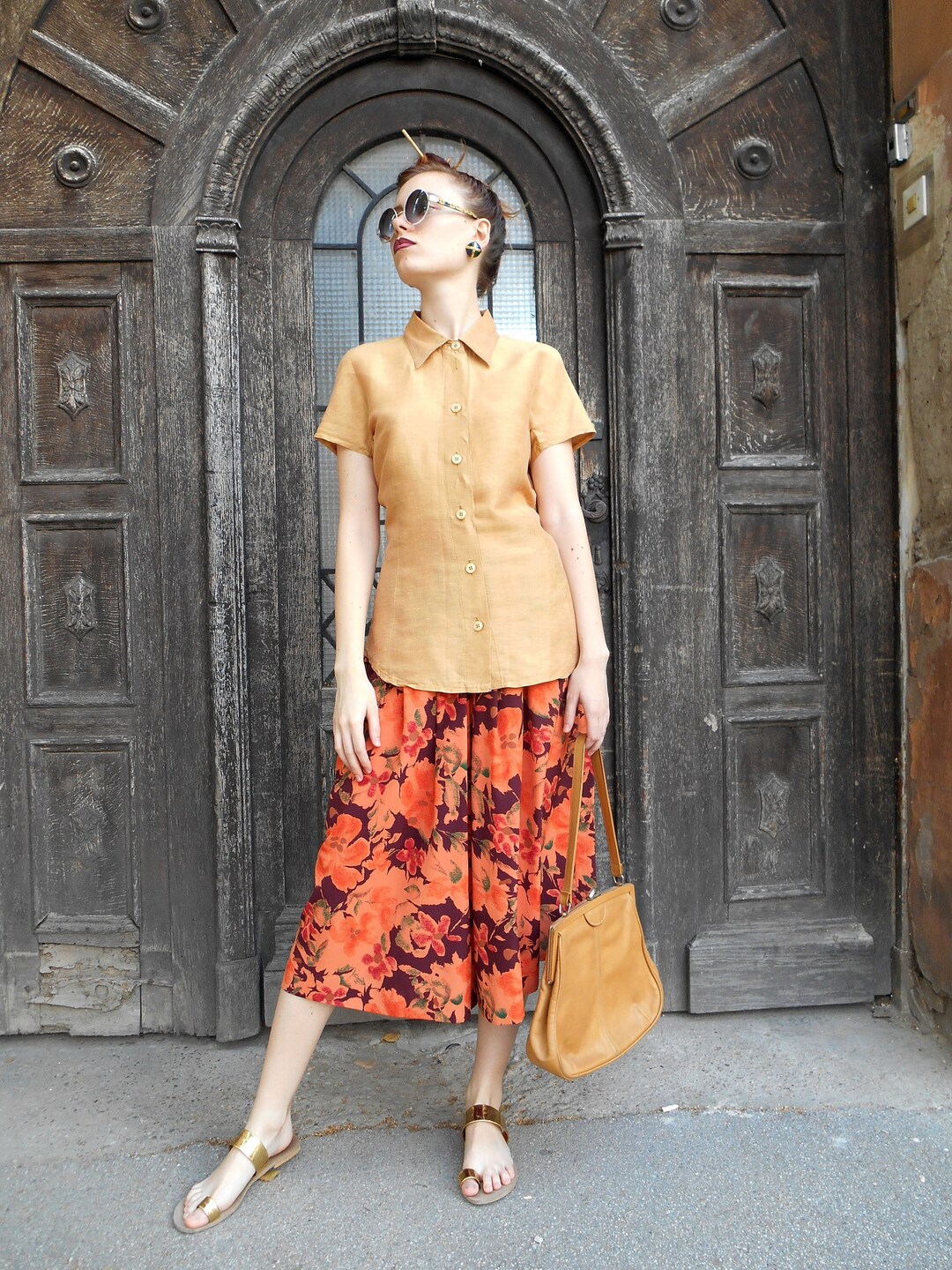 Vintage Mustard Yellow Golden Blouse, Fitted Romantic Blouse, Casual ...
