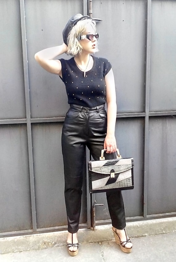 Vintage Real Leather Pants, 80s High Rise Pants, Moto Rocker Vintage Real Leather Pants, 80s High Rise Pants, Moto Rocker