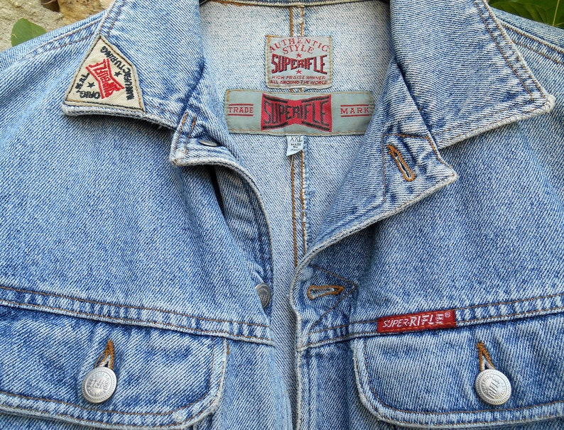Vintage Rifle 80s Jean Jacket, Patch Cropped Denim Jacket - Etsy