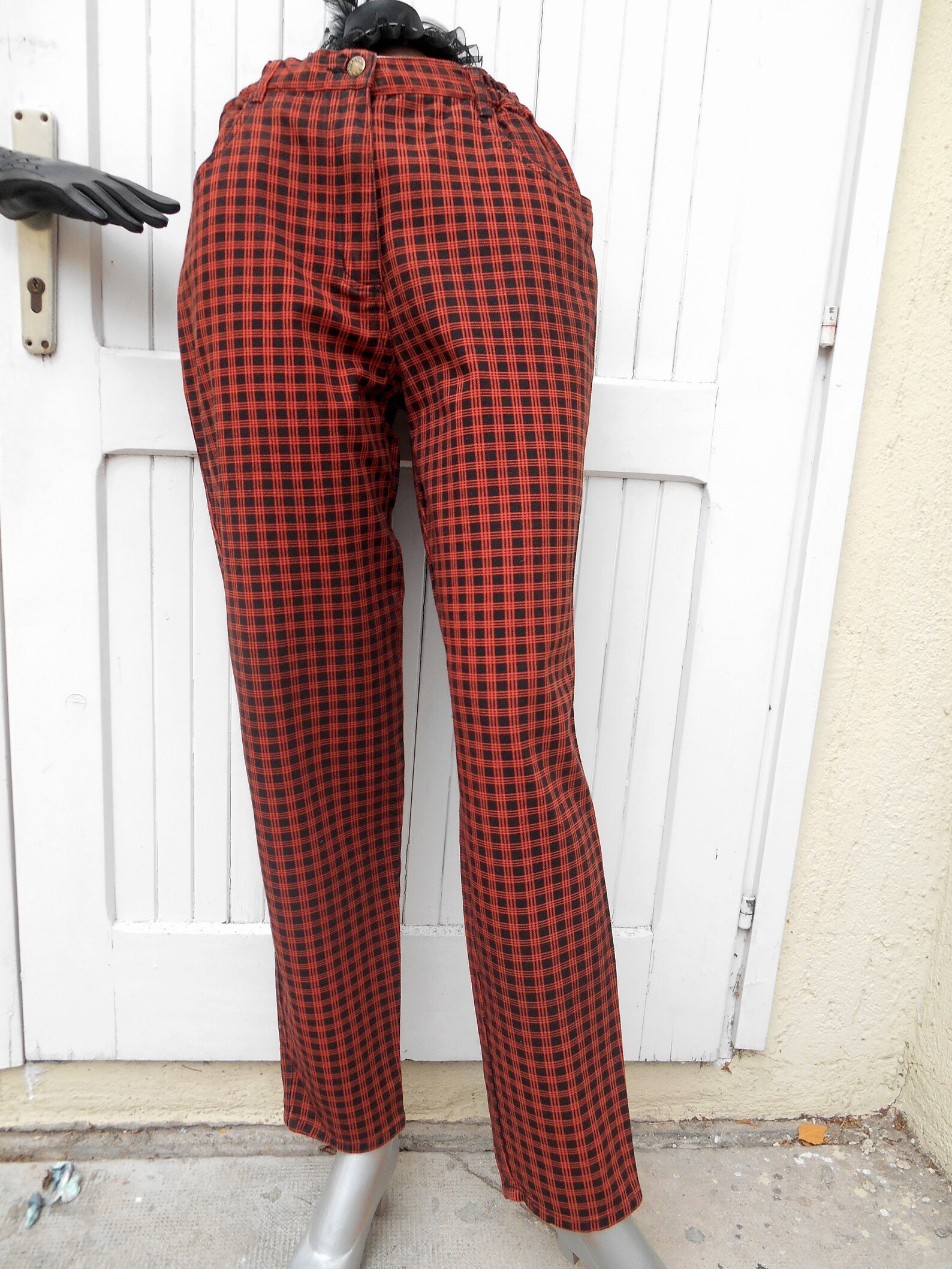 Vintage High Waist Plaid Punk Jeans, Checkered Jeans 80s, Grunge ...