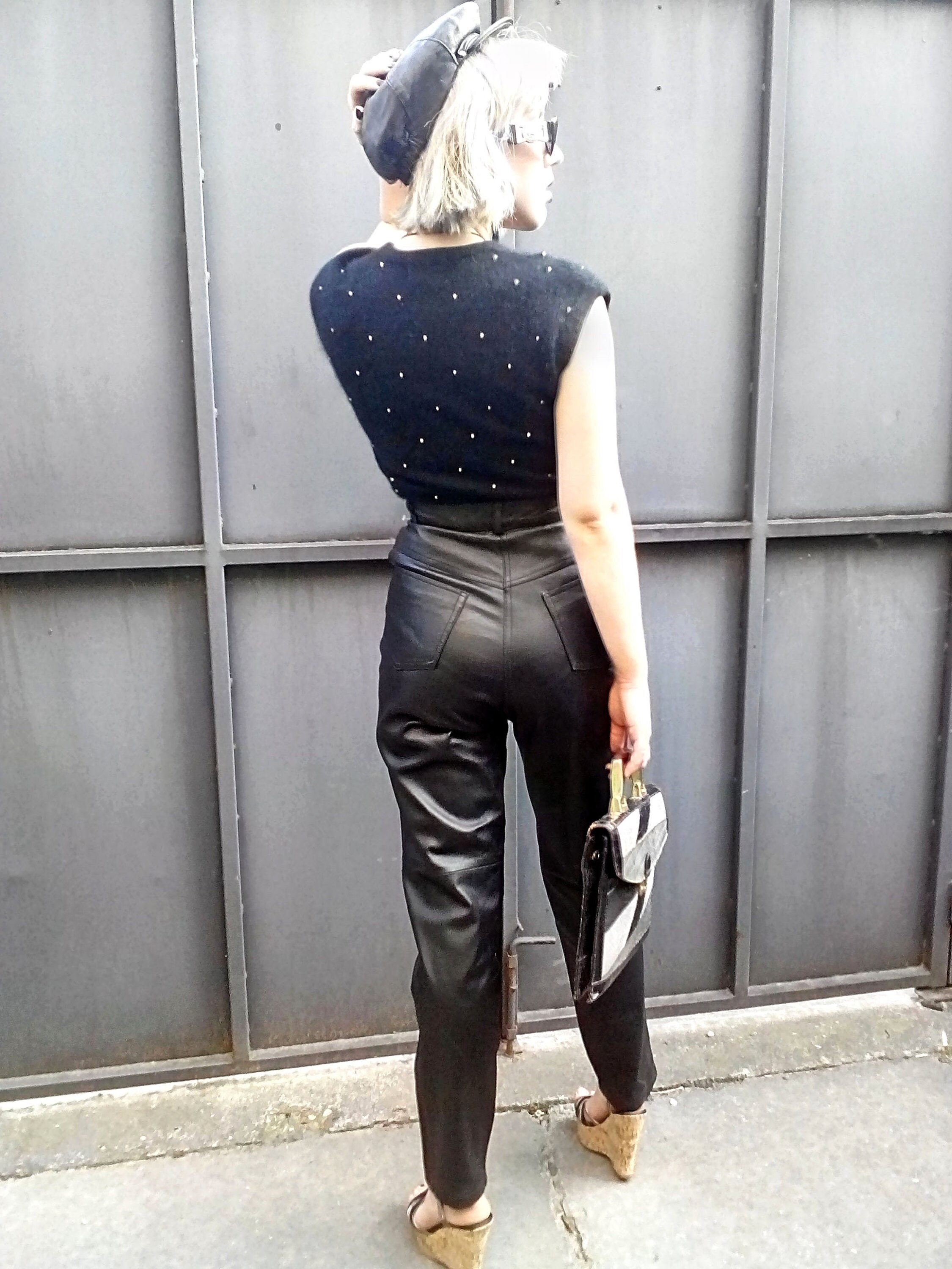 Vintage Real Leather Pants, 80s High Rise Pants, Moto Rocker Leather ...