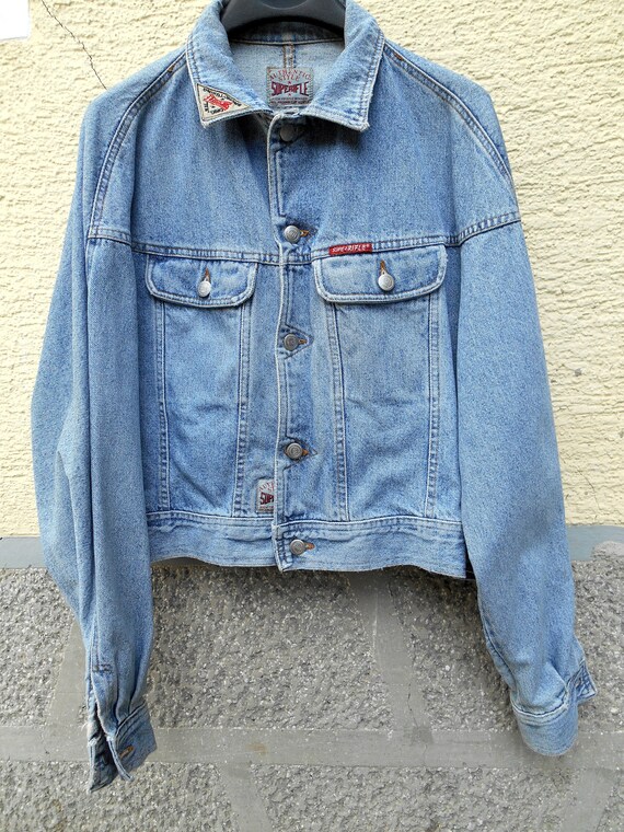 Vintage Rifle 80s Jean Jacket, Patch Cropped Denim Ja… - Gem