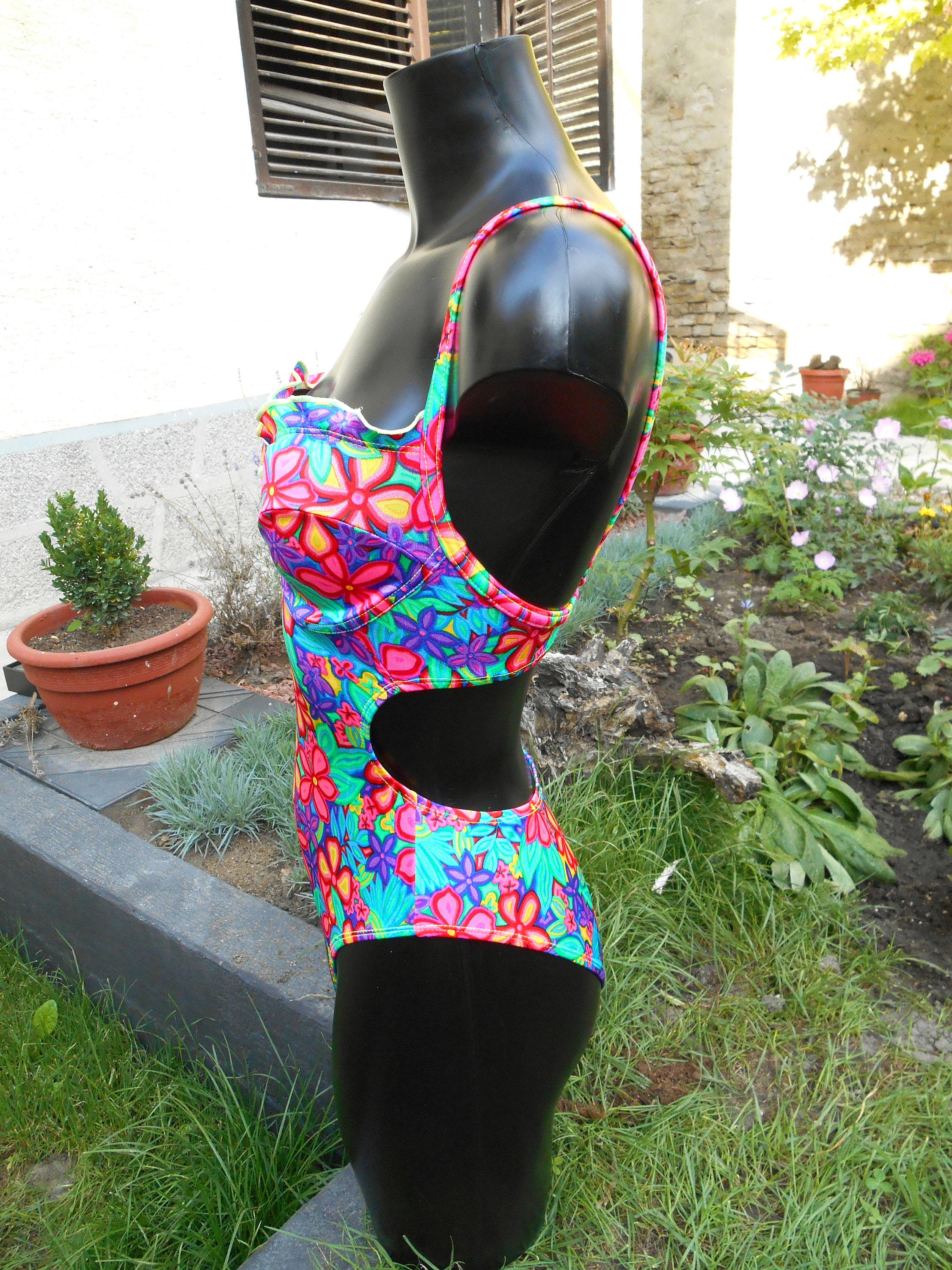 Vintage Tropical Swimwear, Monokini Floral 80s Swimsuit, Multiway One ...