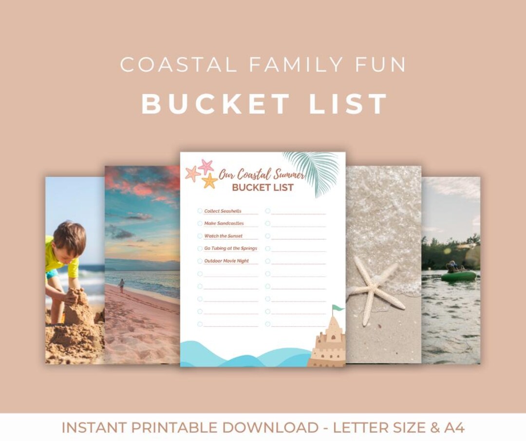 Summer Bucket List for Kids and Families – Coastal Beach Theme, Instant ...
