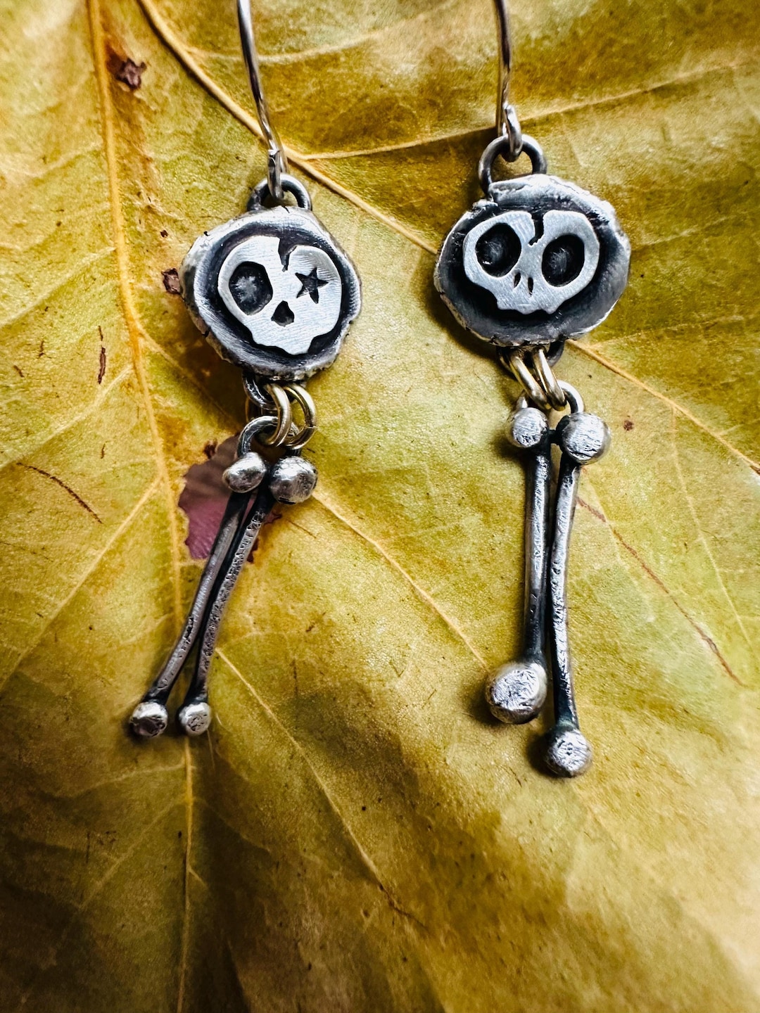Skull & Bone Dangle Earrings. Young Metal Designs. Sterling Silver ...