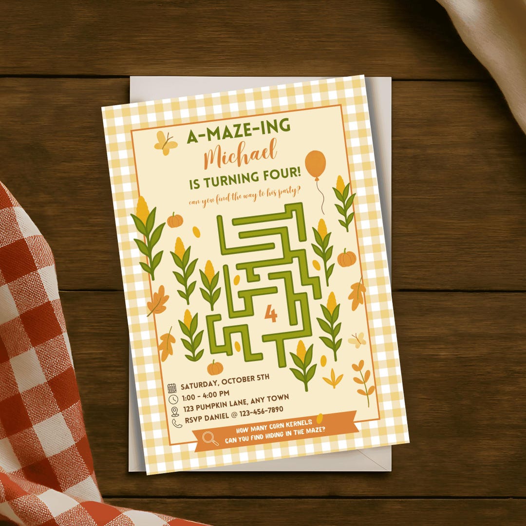 Interactive Fall Corn Maze Birthday Invitation (digital Download, Edit ...