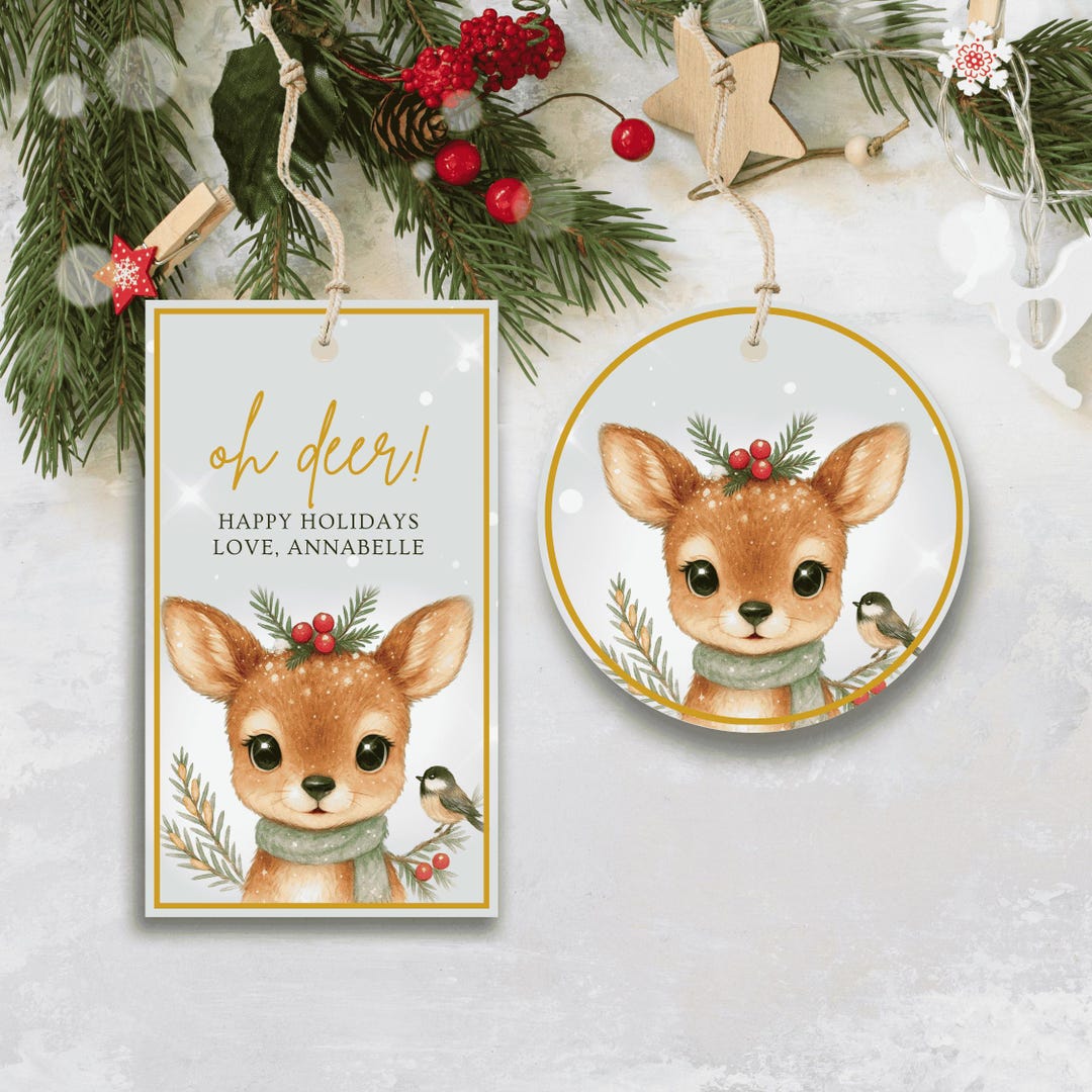 Woodland Deer Gift Tags | Editable Christmas Thank You (digital ...