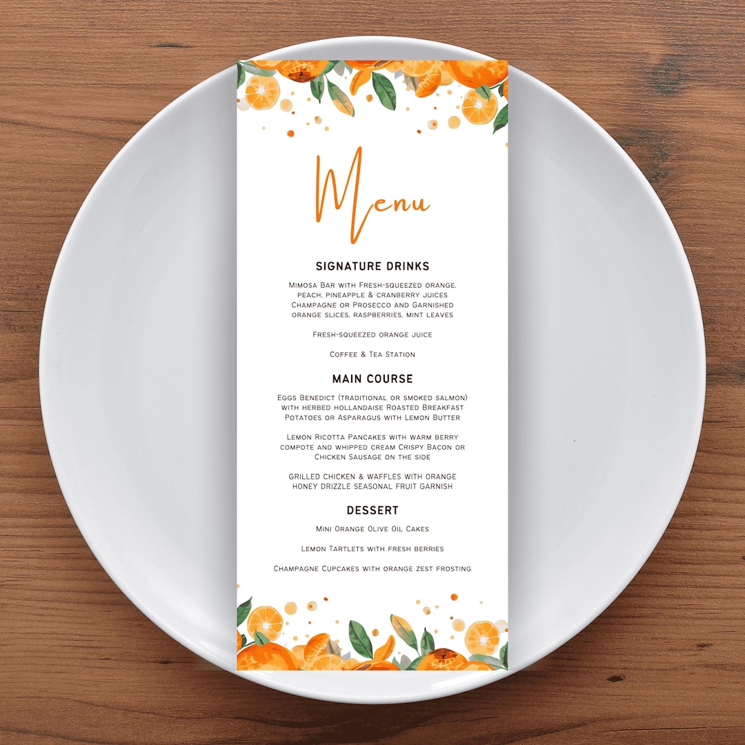 Orange Citrus Party Food Menu (digital Download, Canva Template) - Etsy