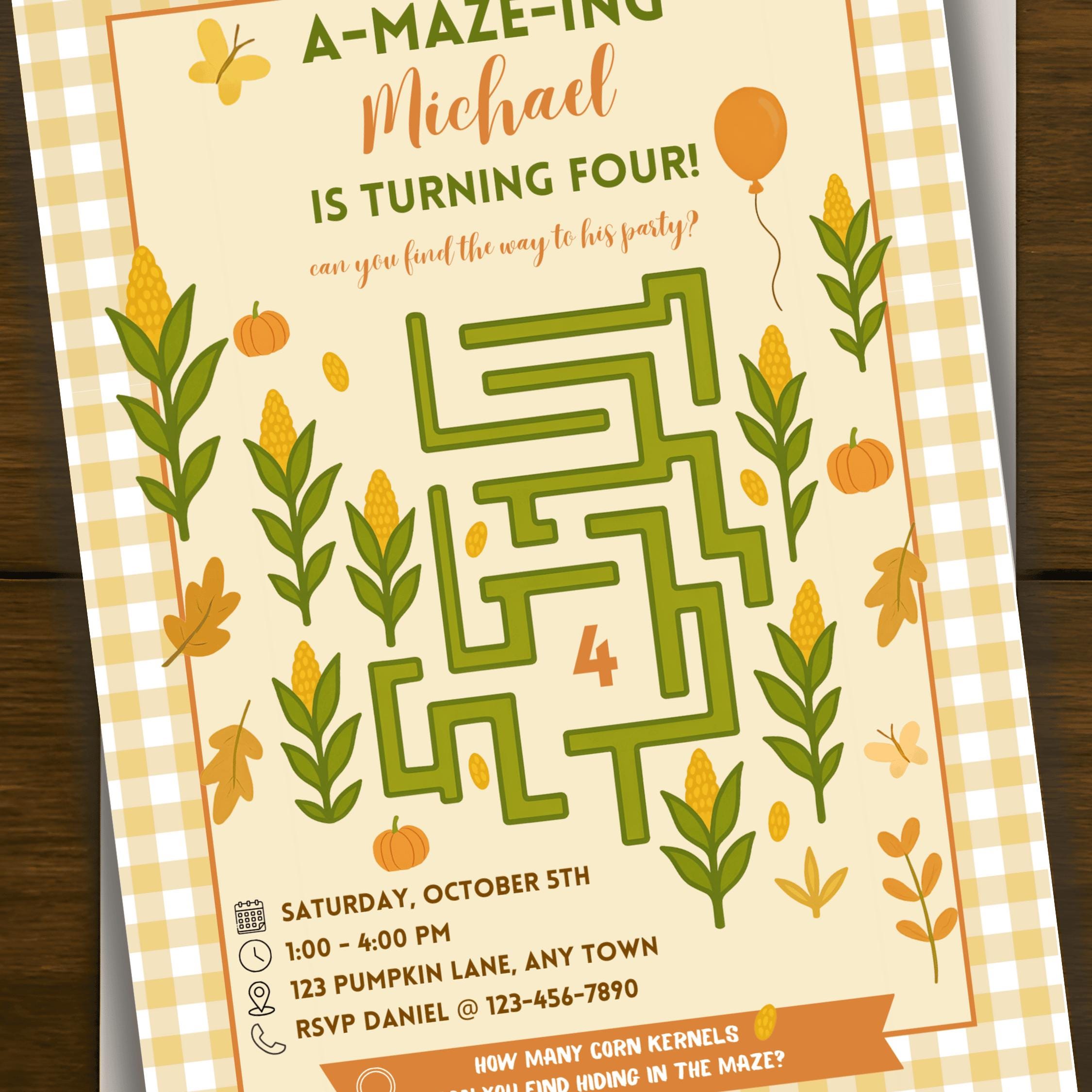 Interactive Fall Corn Maze Birthday Invitation (digital Download, Edit ...