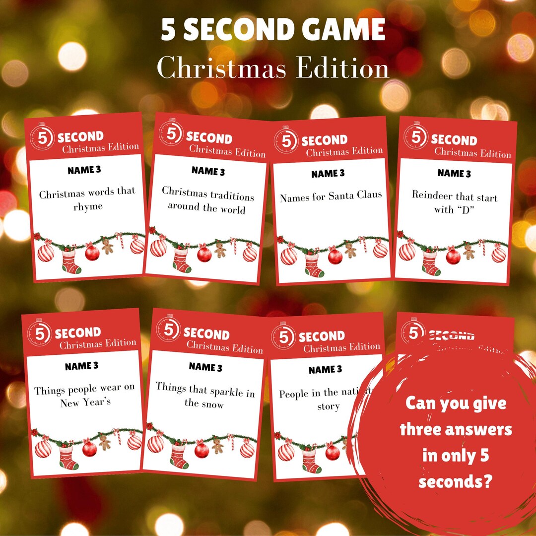 5 Second Game: Christmas Edition, Printable Family Party Trivia (PDF ...