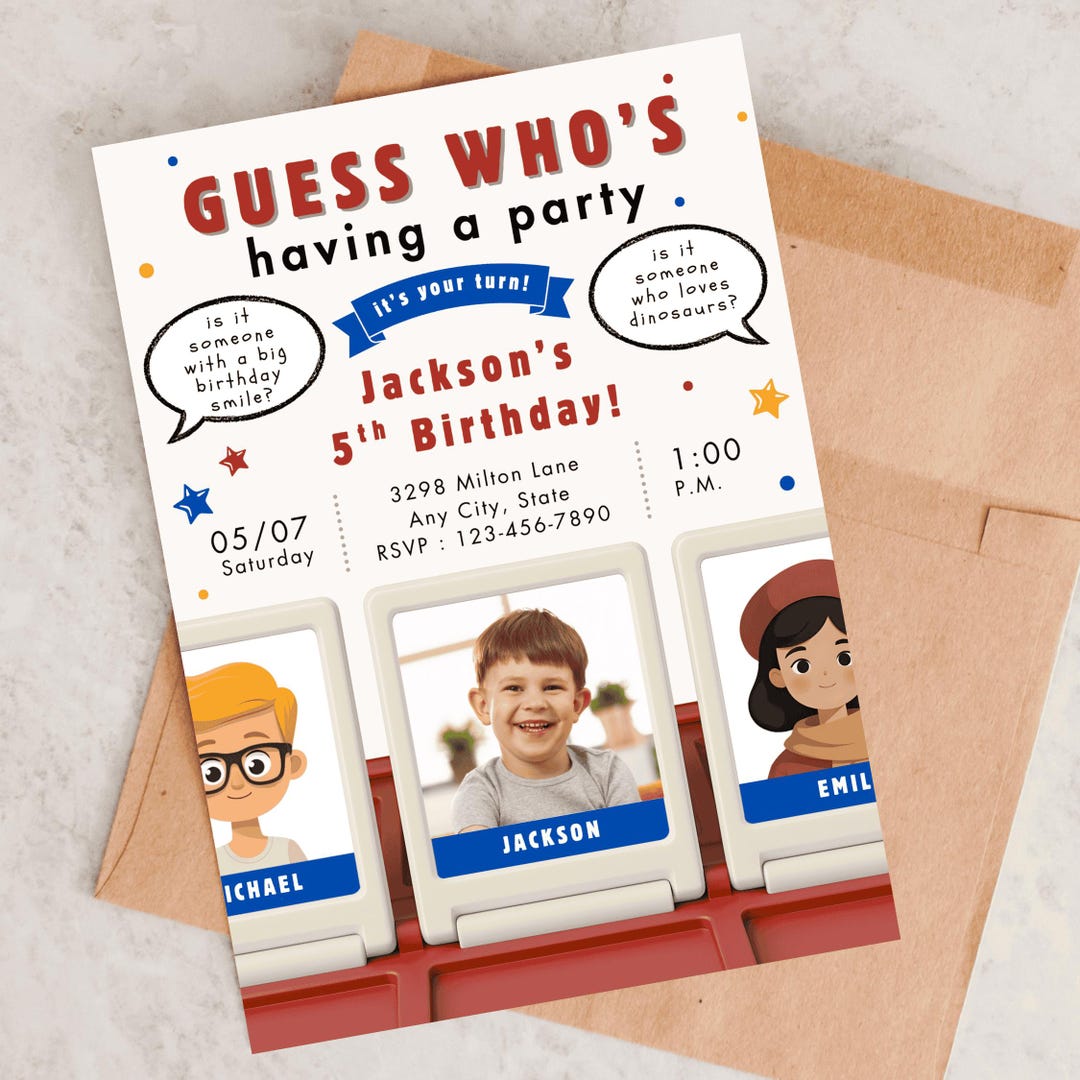 Guess Who Inspired Birthday Invitation | Editable Game Theme Party ...