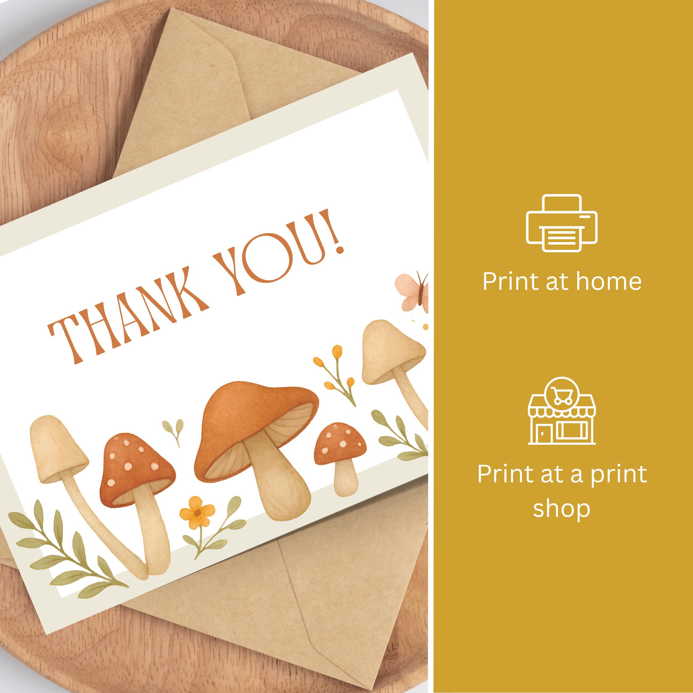 Printable Woodland Mushroom Thank You Card | Digital Download - Etsy