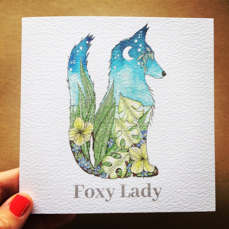 Fox Card, Greeting Card - 'foxy Lady' Design. Fox Card, Blue Fox ...