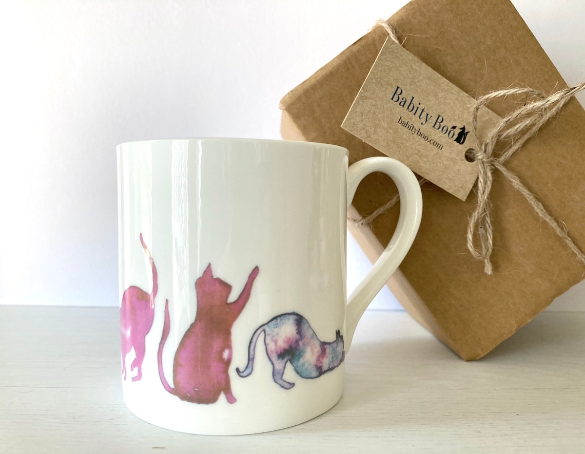 Large Cat Mug pink Cats Design Large Bone China Mug - Etsy UK