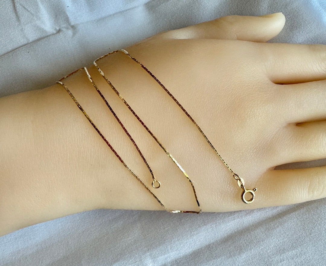 14K Solid Gold Flat Link Chain 14 1/2 Length 2.5 Grams Vintage Shiny ...