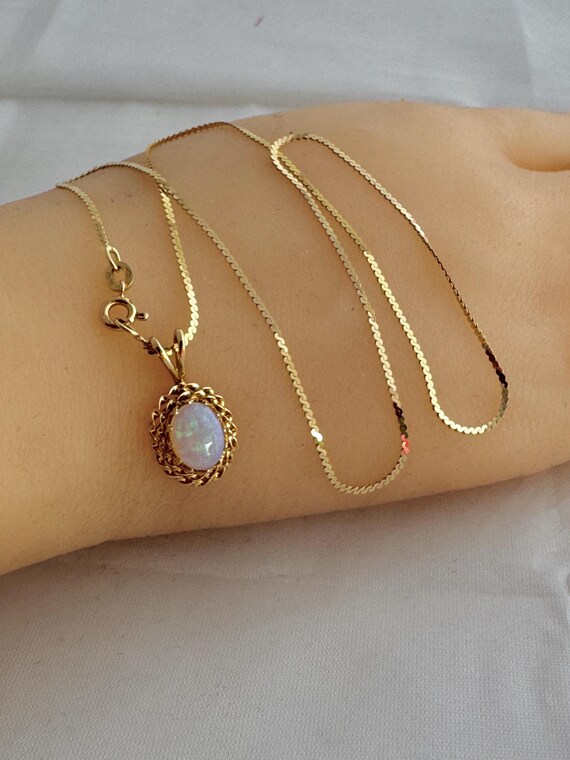 14K JGL Solid Gold Firey Opal Pendant 16” 14K Solid … - Gem