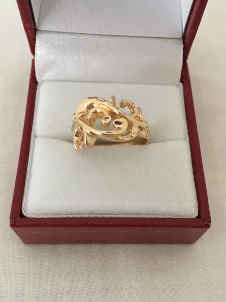14K Solid Gold Wave Openwork Yellow Gold Ring | Etsy