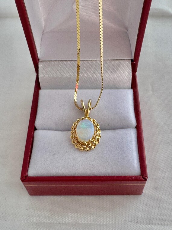 14K JGL Solid Gold Firey Opal Pendant 16” 14K Solid … - Gem