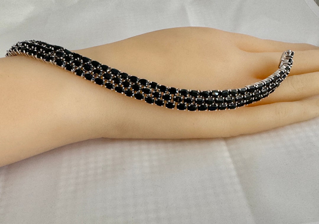 Black Spinel Tennis Bracelet Sterling Silver Black Spinel Gemstones 3 ...