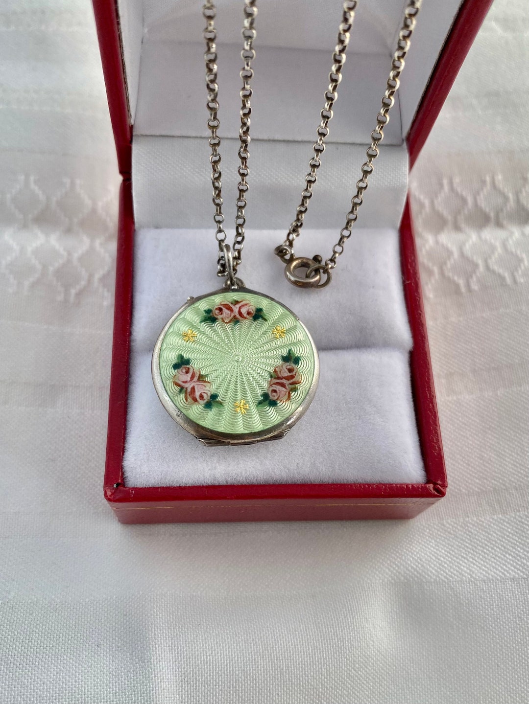 Guilloche Floral Exquisite Two Sided Locket Pendant Rolo / Belcher ...