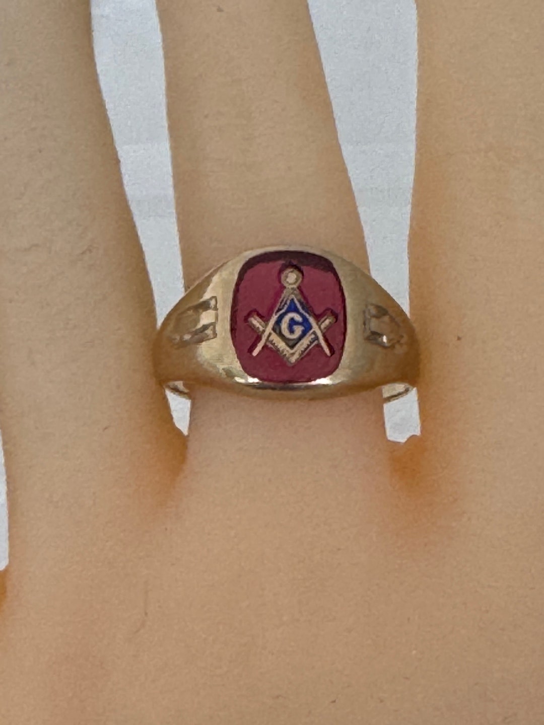 10K Solid Men's Ruby Masonic Ring Vintage Patina Size 11 Weighs 5.10 ...