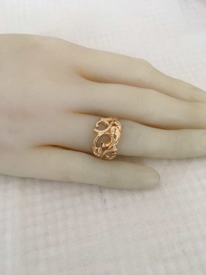 14K Solid Gold Wave Openwork Yellow Gold Ring - Etsy