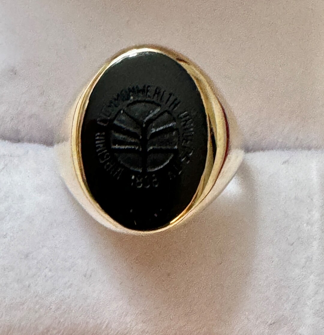 10k Yellow Gold Intaglio Onyx Virginia Commonwealth University Signet ...