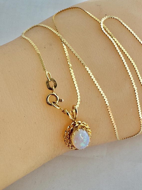 14K JGL Solid Gold Firey Opal Pendant 16” 14K Solid … - Gem