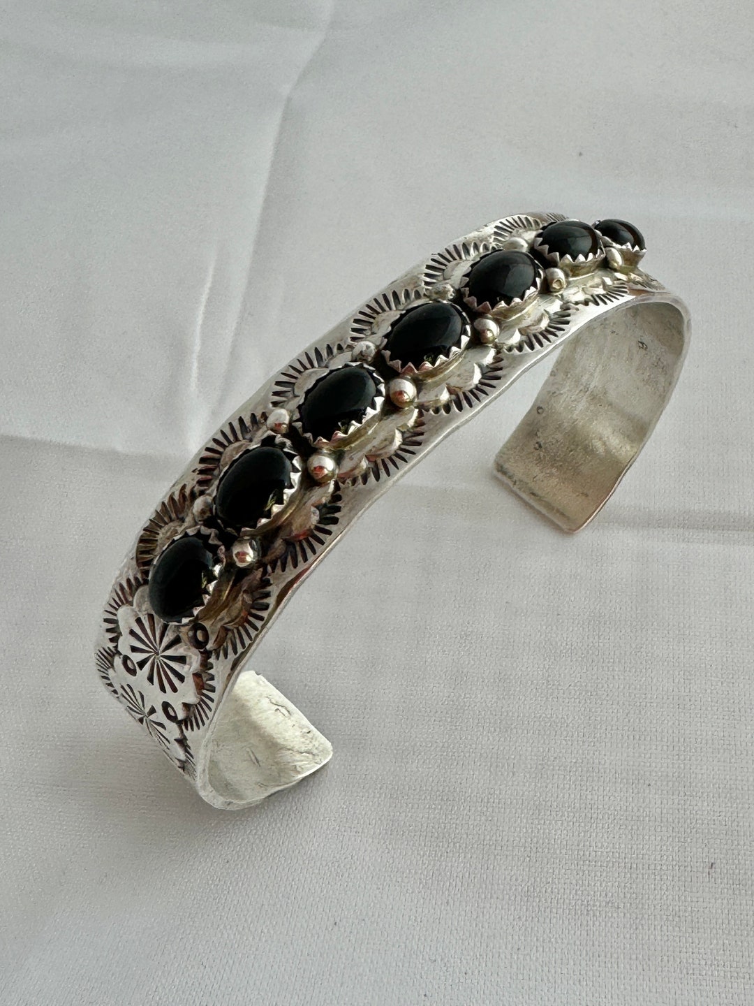 Navajo Artist Jerry Bahe Sterling Silver Cuff Silver Sun & Raindrop ...